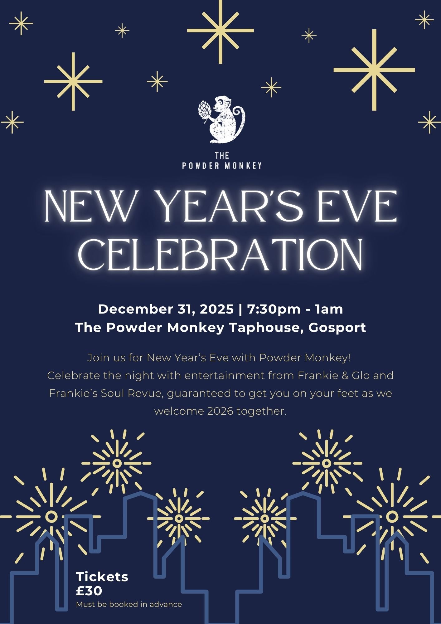 New Years Eve at Powder Monkey ! £30 per head ! Entertainment from Fra ...